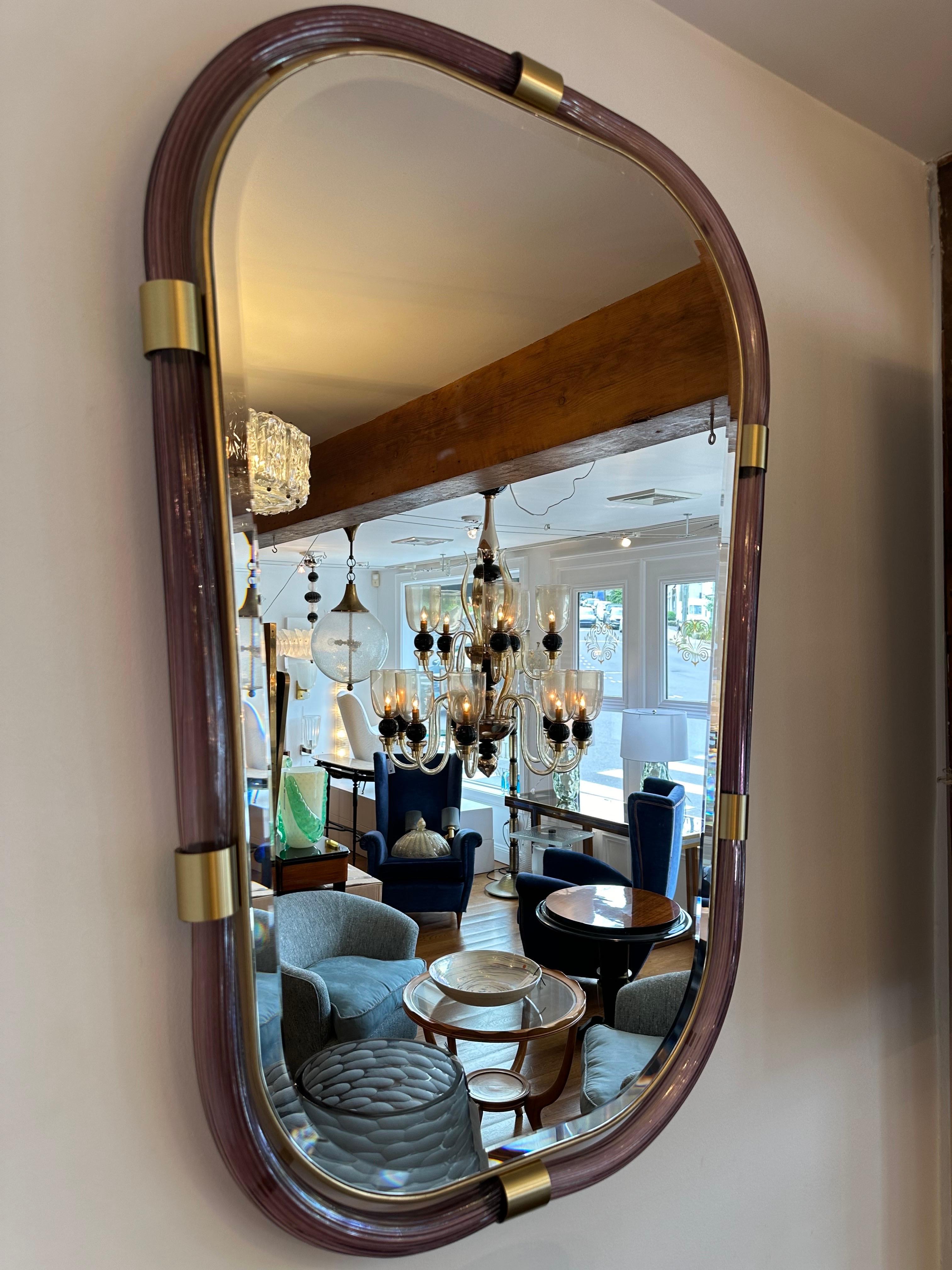 Artisan Murano Blown Shield-Shaped Reeded Glass Mirror, Contemporary ...