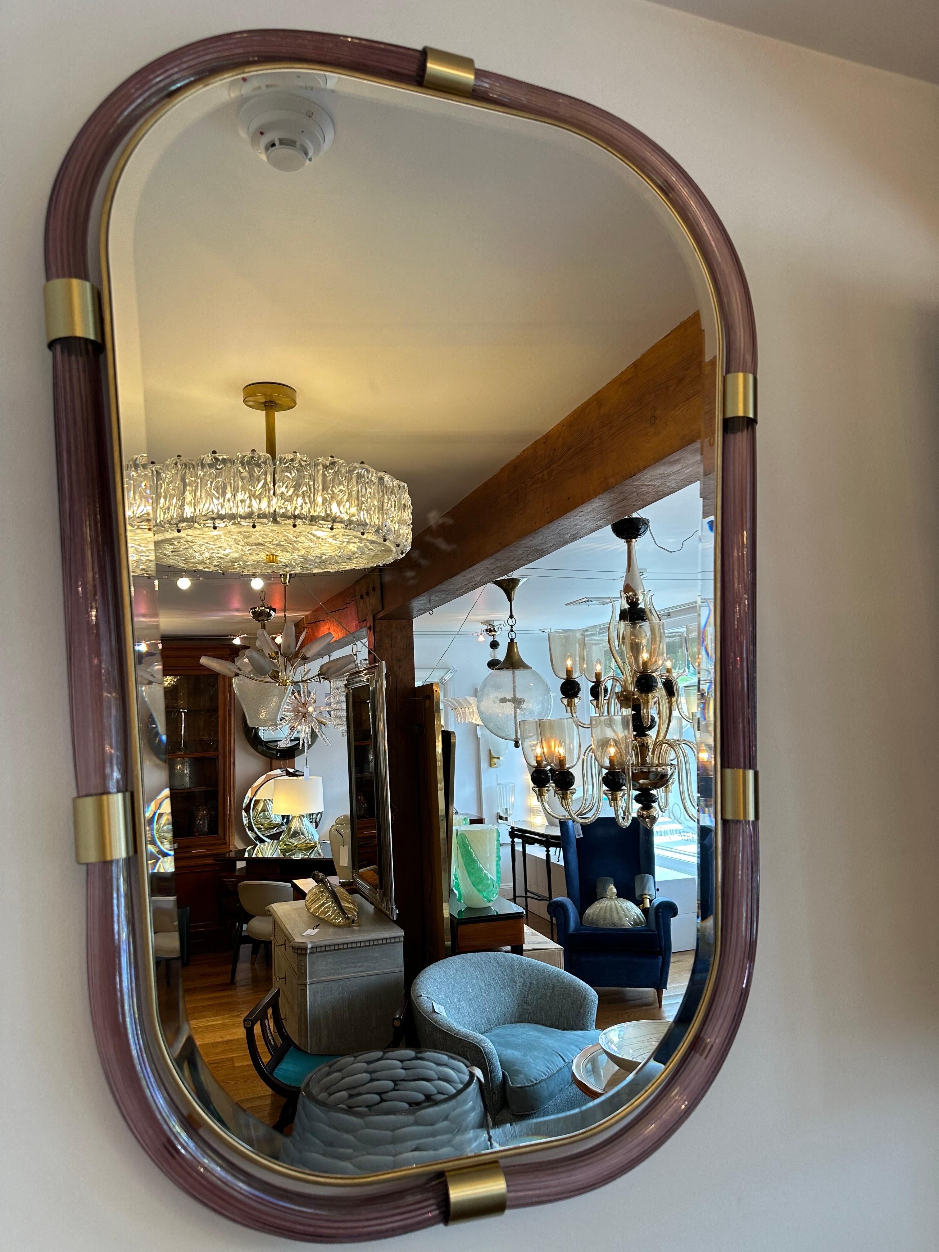 Artisan Murano Blown Shield-Shaped Reeded Glass Mirror, Contemporary ...