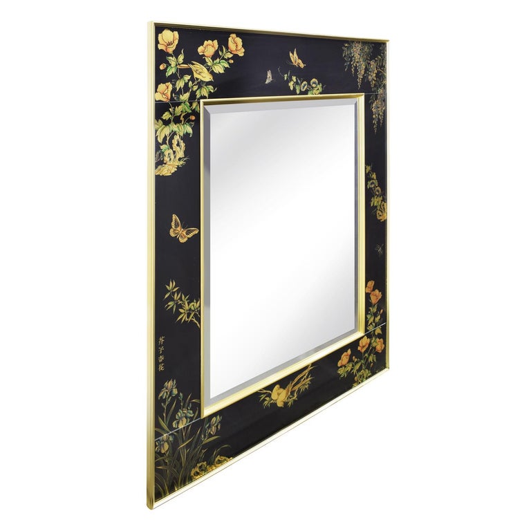Artisan Reverse Painted Mirror with Butterfly Motif, 1983, 'Signed and ...