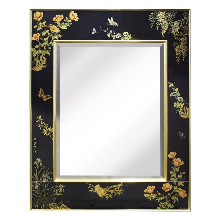 Artisan Reverse Painted Mirror with Butterfly Motif, 1983, 'Signed and ...
