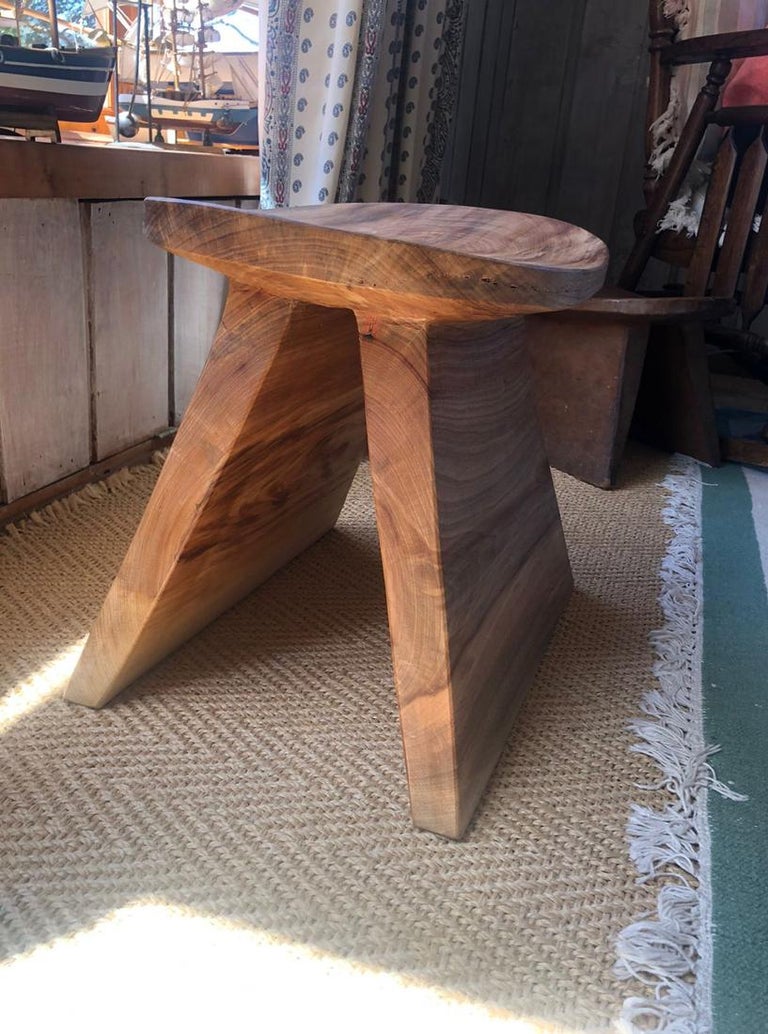 Artisanal Hand Carved Solid Wood Huanco Stool, Evergreen, Medium For ...