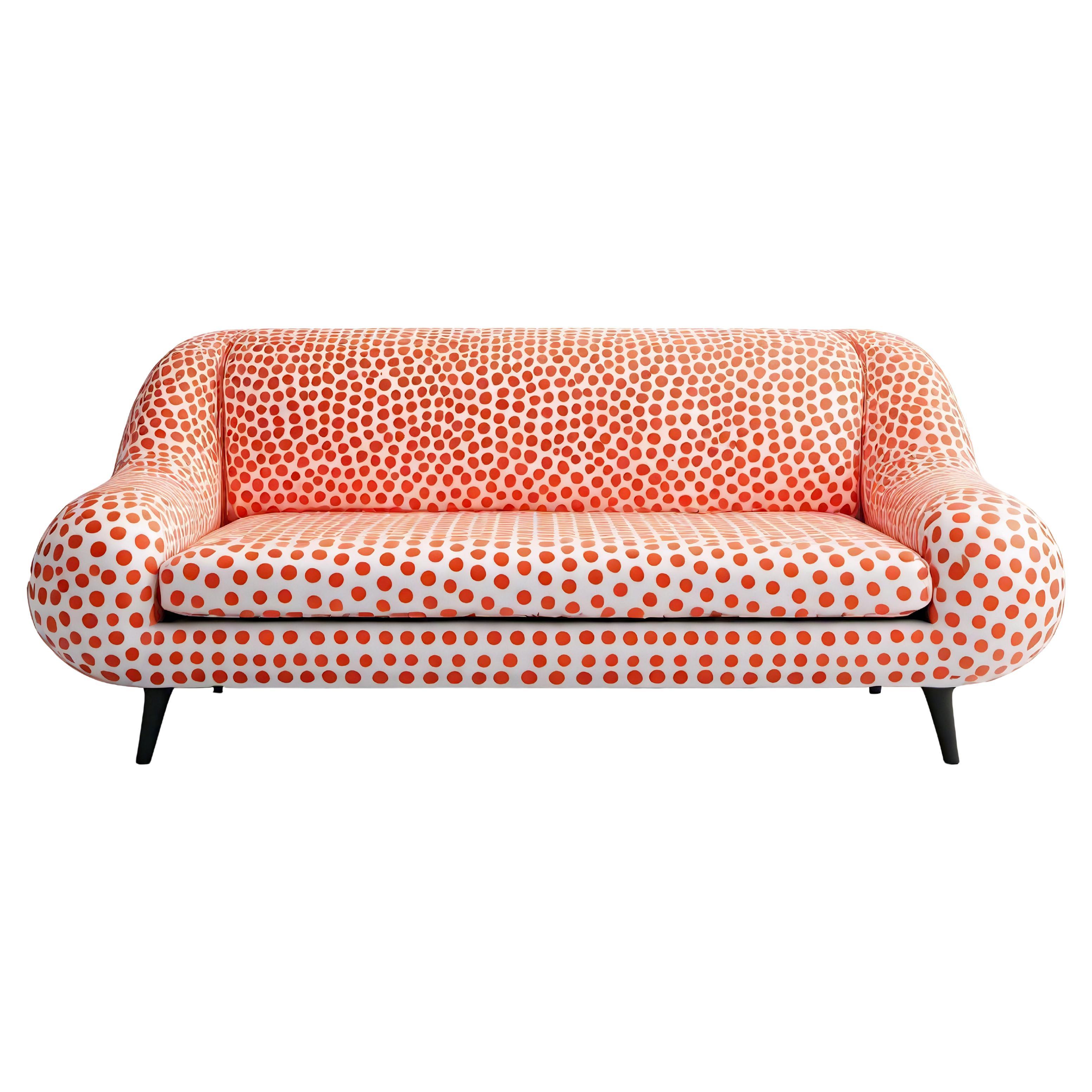 Artisanal Polkadot Peach 3 Seater Sofa For Sale at 1stDibs
