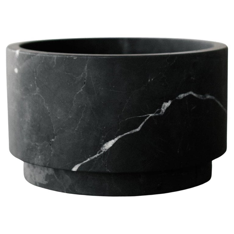 Artisanal Solid Black Marble Minimalist Vase, Wide, in Stock For Sale ...