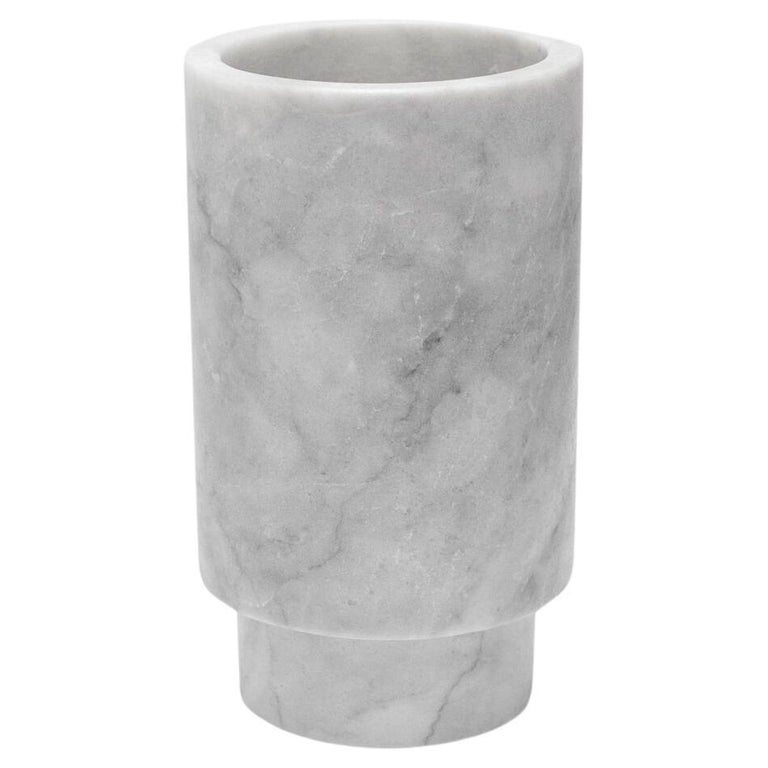 Artisanal Solid White Marble Minimalist Vase, Tall, in Stock at 1stDibs