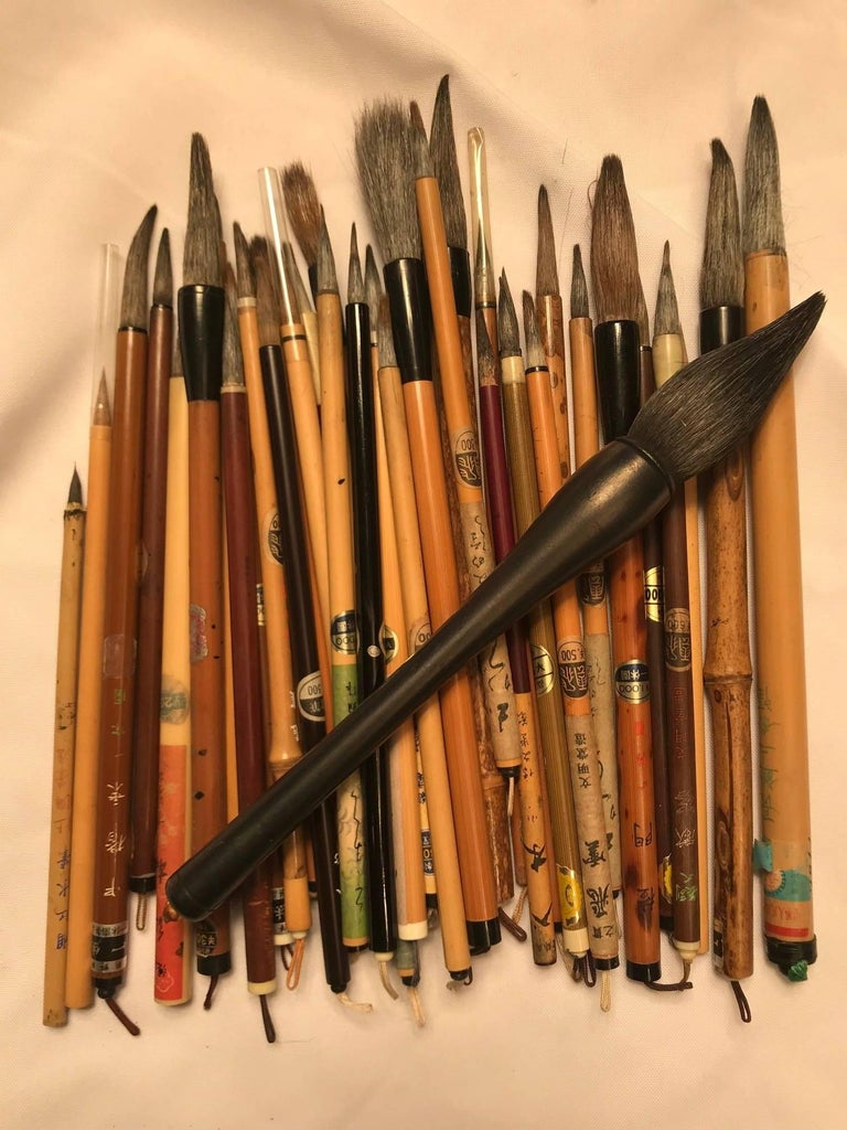 Artisan's Cache of 40 Old Chinese Paint Calligraphy Bamboo Brushes at ...