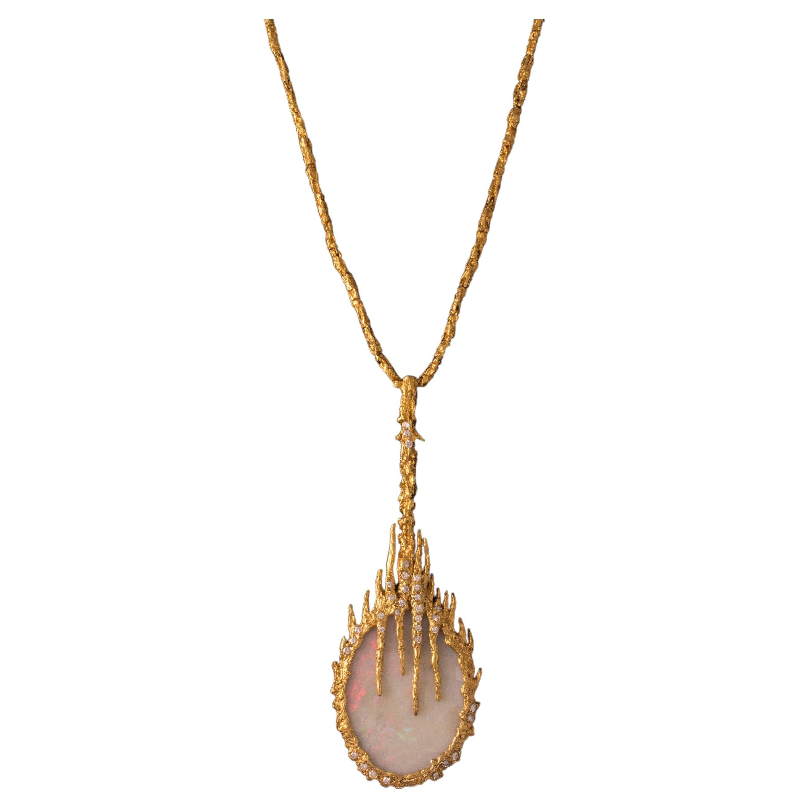 Handmade Textured and Polished Gold Necklace 1970s at 1stDibs