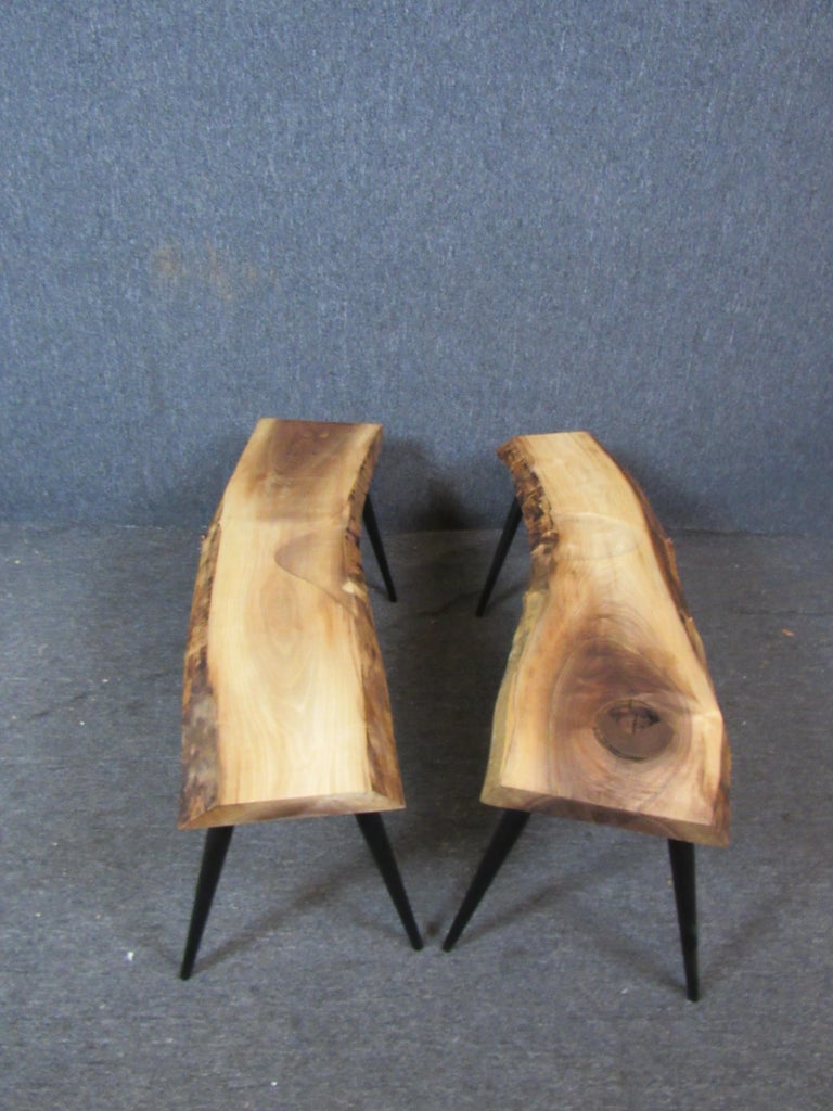 Artist Made Two Piece Live Edge Walnut Bench For Sale at 1stDibs
