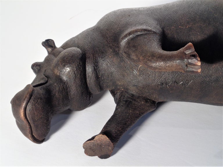 Artist Signed Carved Hardwood Hippopotamus For Sale at 1stDibs