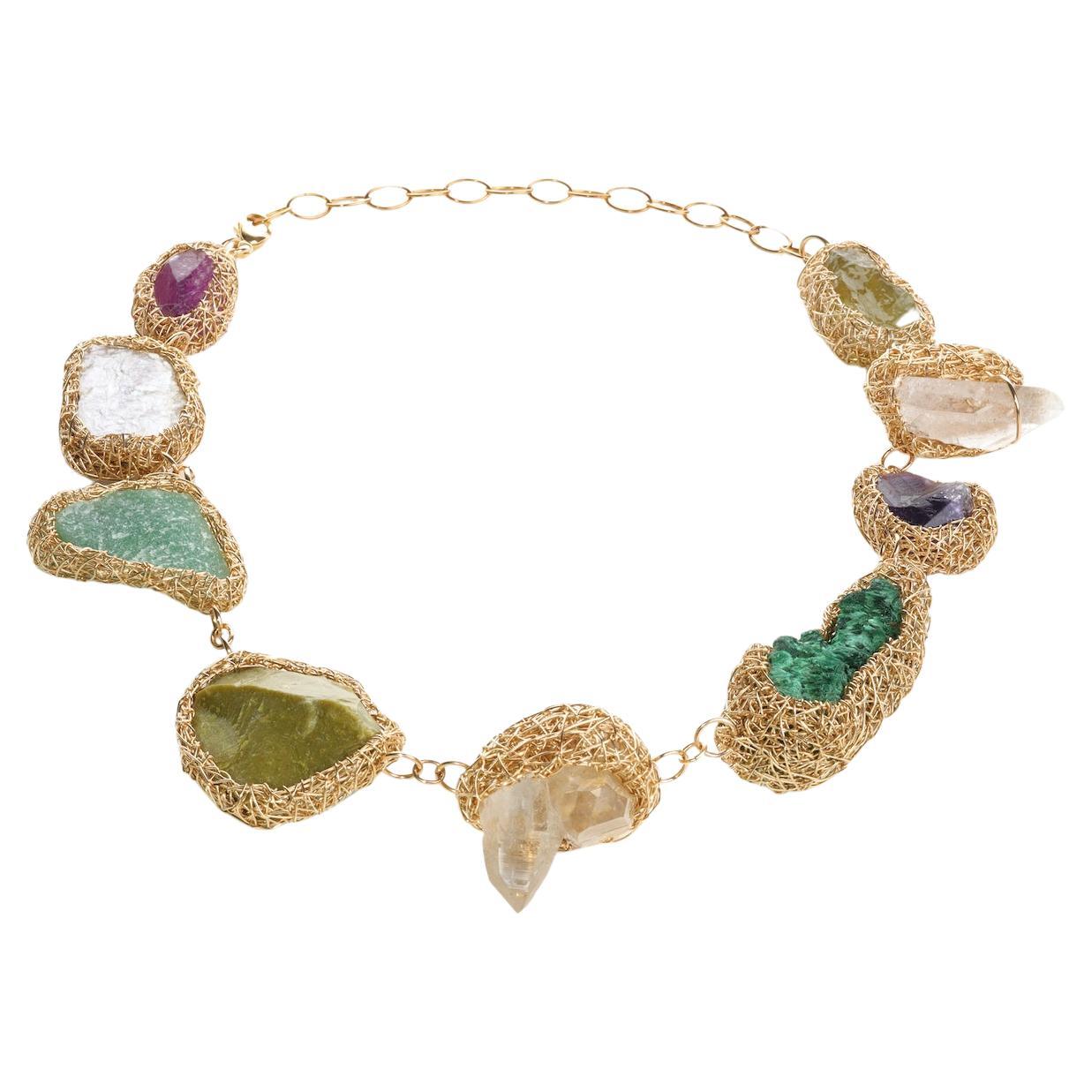 Stylish Big Bold Statement Necklace with Various Colored Stones For ...