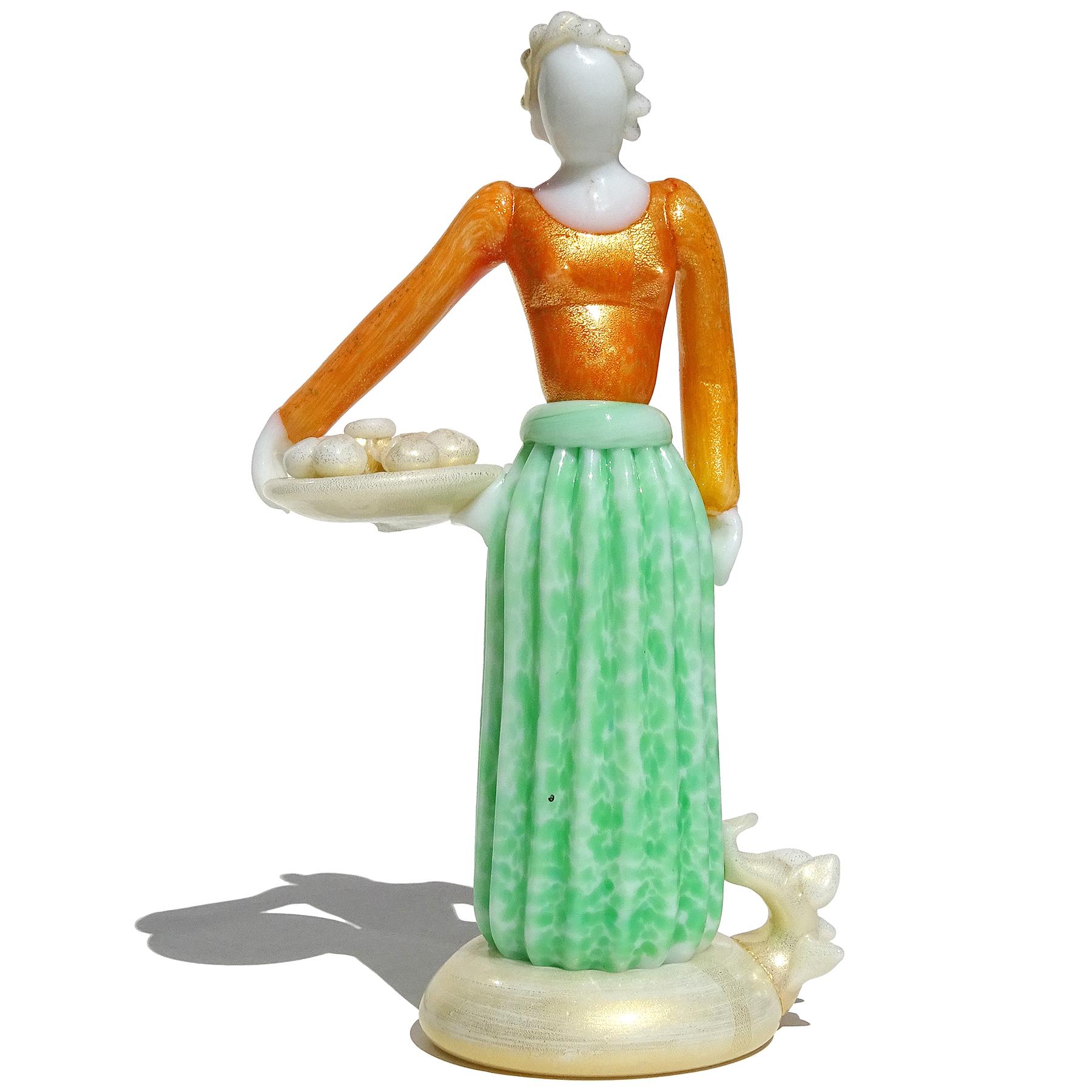 Artisti Barovier Murano 1935 Orange Green Gold Italian Art Glass Woman ...