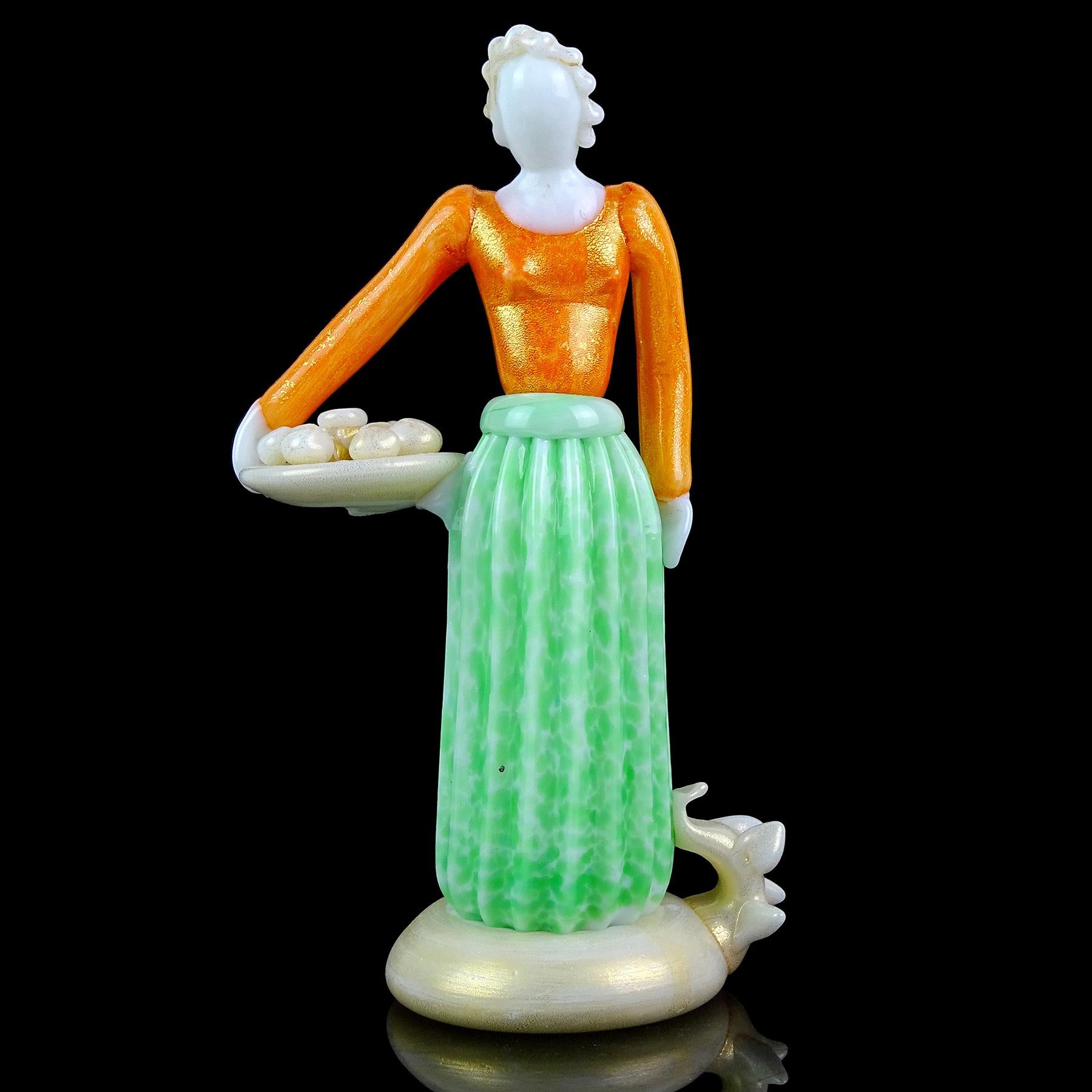 Artisti Barovier Murano 1935 Orange Green Gold Italian Art Glass Woman ...
