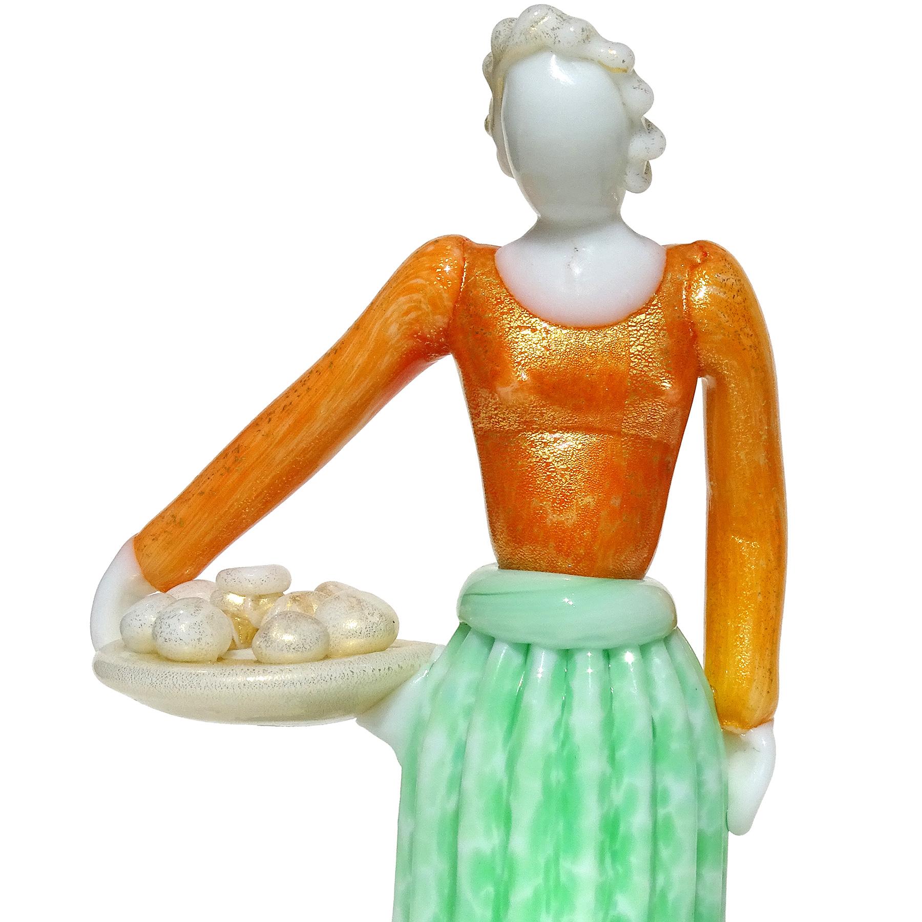 Artisti Barovier Murano 1935 Orange Green Gold Italian Art Glass Woman ...