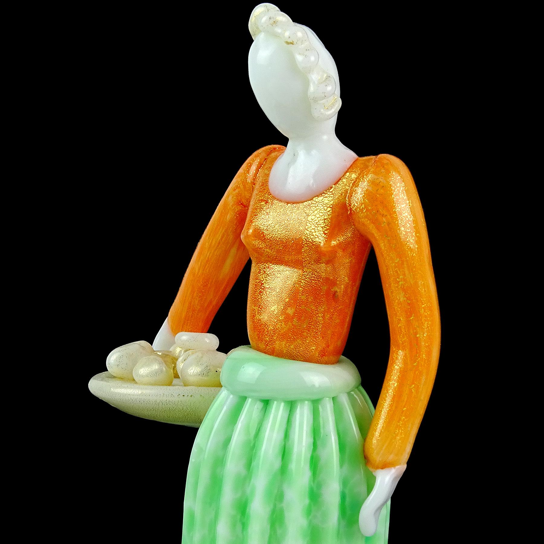 Artisti Barovier Murano 1935 Orange Green Gold Italian Art Glass Woman ...