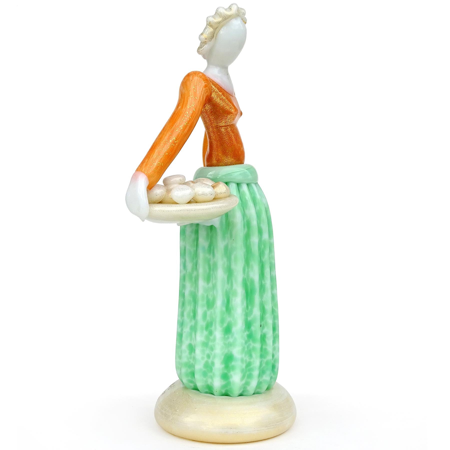 Artisti Barovier Murano 1935 Orange Green Gold Italian Art Glass Woman ...