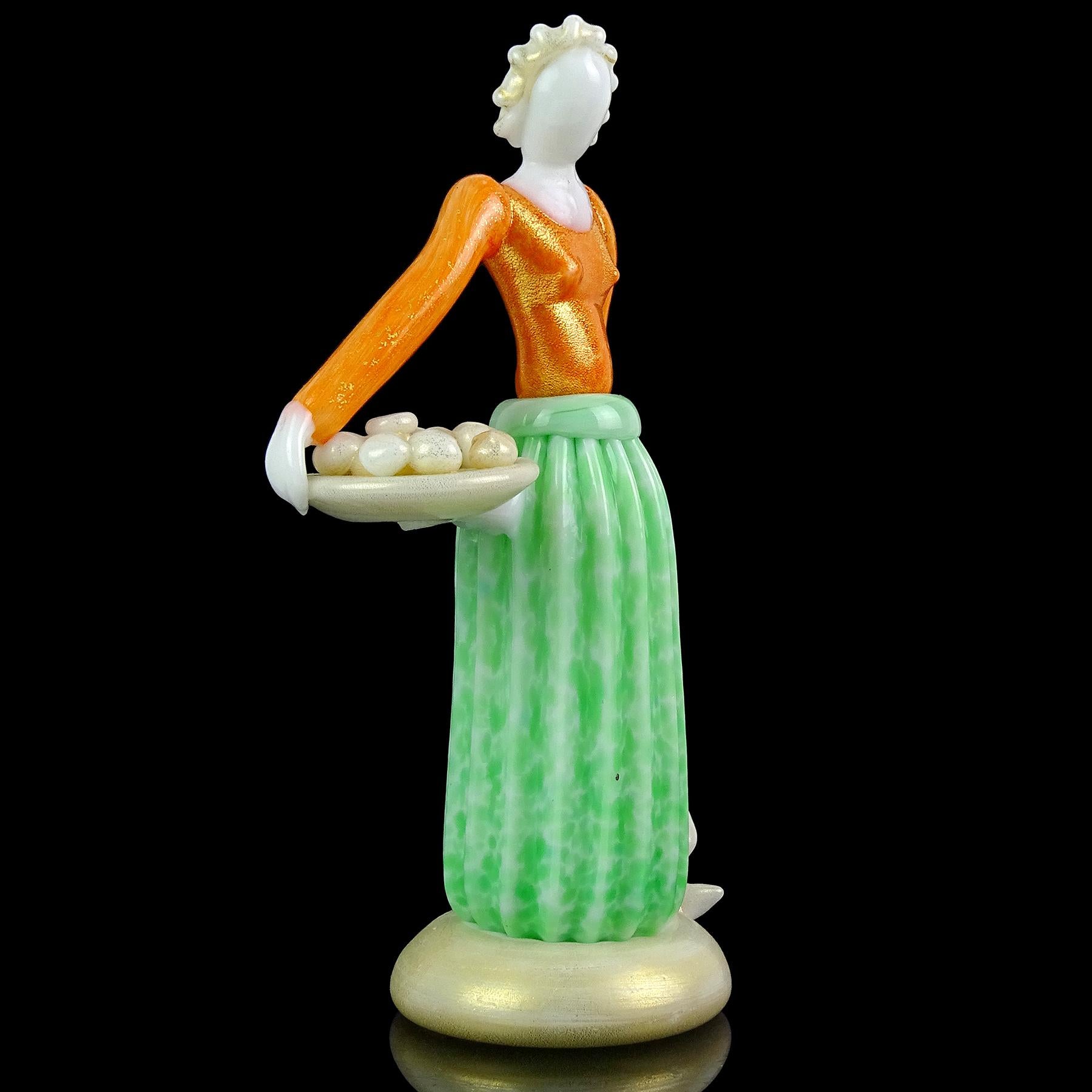 Artisti Barovier Murano 1935 Orange Green Gold Italian Art Glass Woman ...