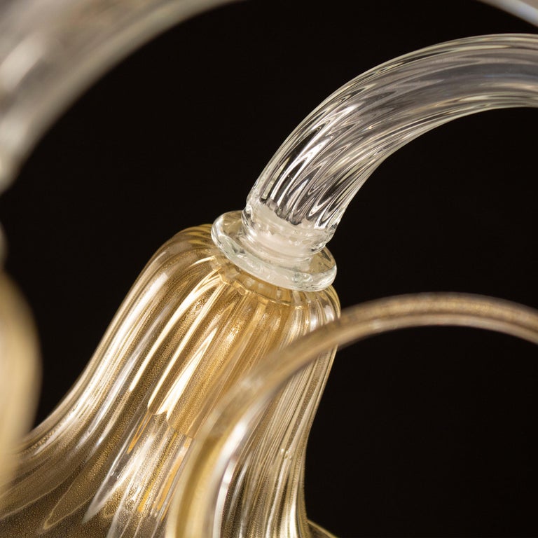Artistic Chandelier 5 Arms, Clear Gold Murano Glass by Multiforme in ...