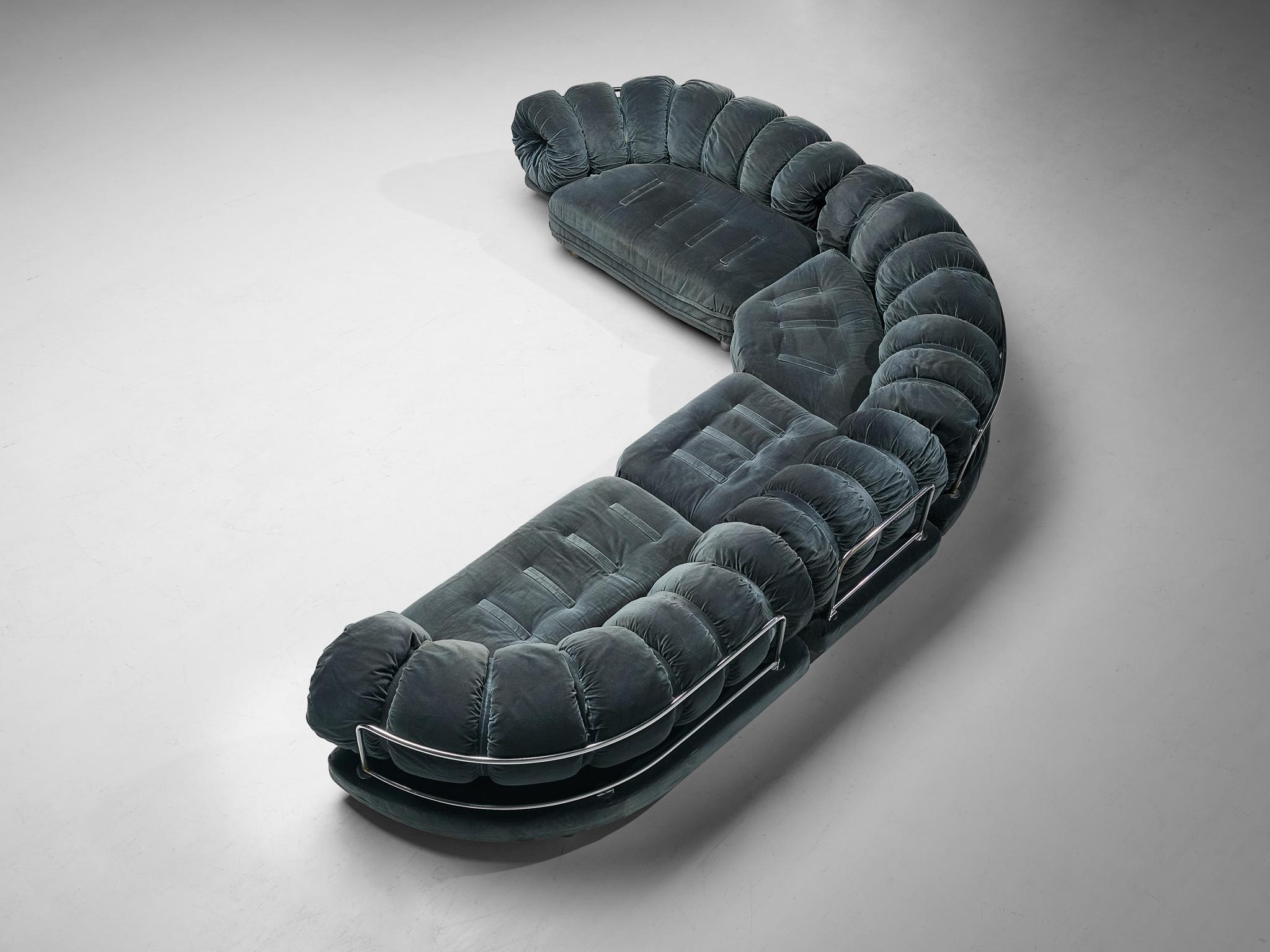 Artistic Grandiose Italian Sofa in Bright Blue Stone Velvet For Sale at ...