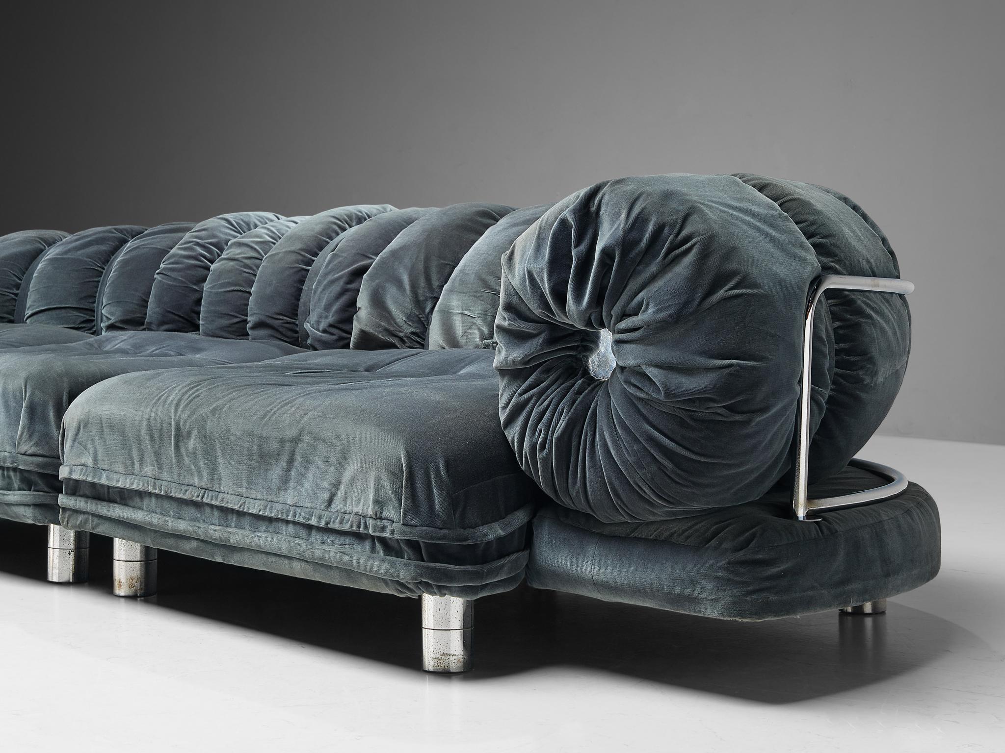 Artistic Grandiose Italian Sofa in Bright Blue Stone Velvet For Sale at ...