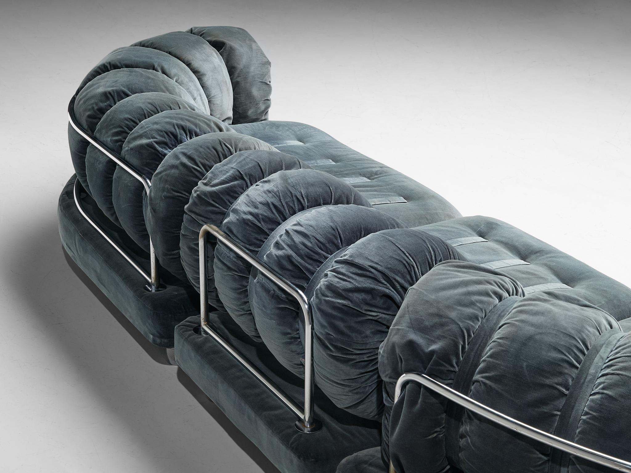 Artistic Grandiose Italian Sofa in Bright Blue Stone Velvet For Sale at ...