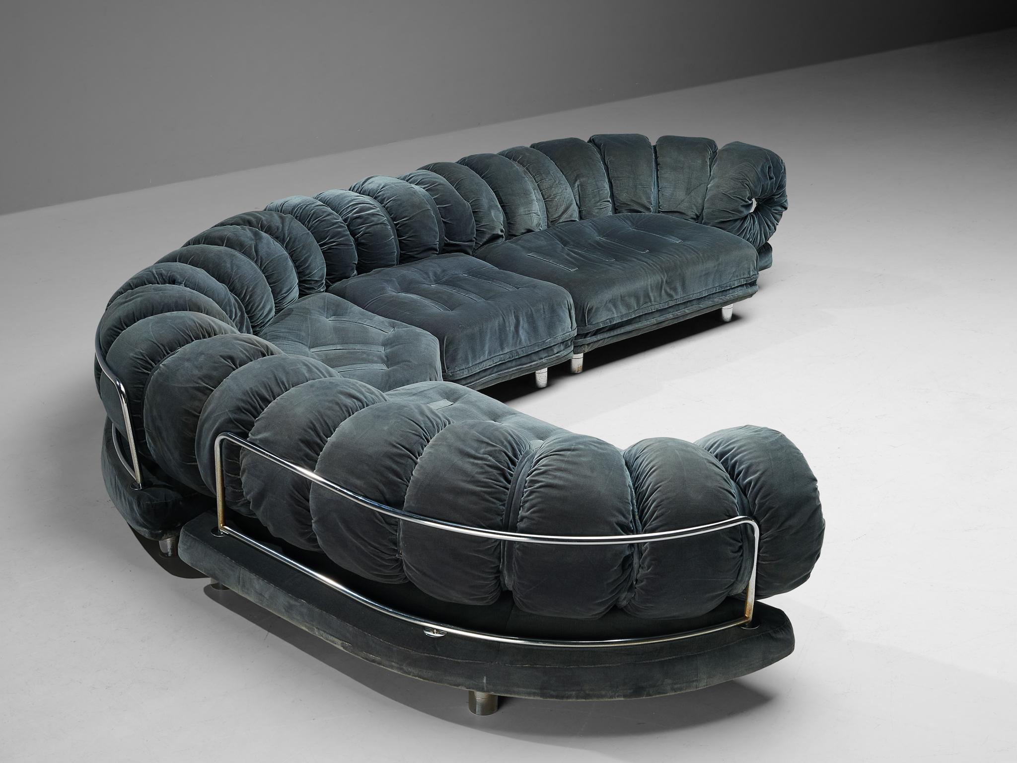Artistic Grandiose Italian Sofa in Bright Blue Stone Velvet For Sale at ...