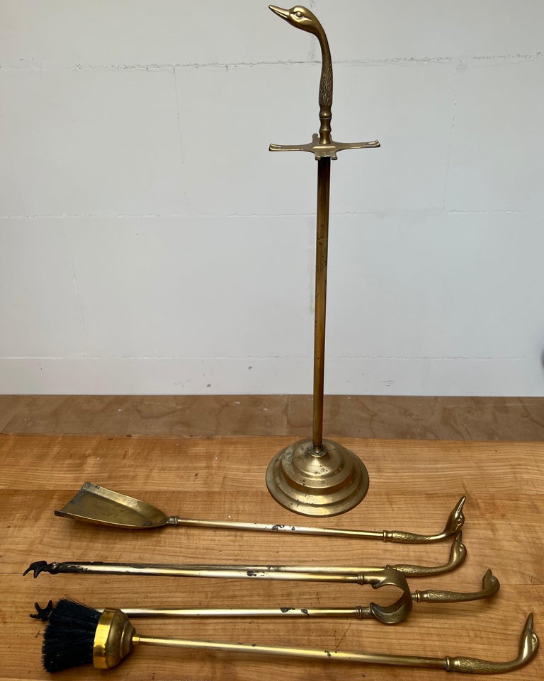 Artistic Mid-Century Modern Hand Crafted Bronze Duck Heads Fireplace ...