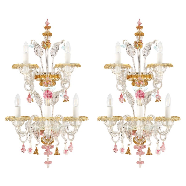 Artistic Murano Sconce 3+2 Arms Clear and Multi-Color Glass Toffee by ...