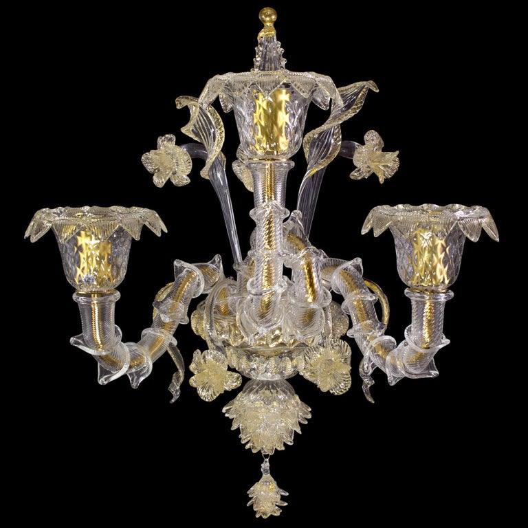 Artistic Rezzonico Sconce 3 Arms Crystal-Gold Glass by Multiforme For ...