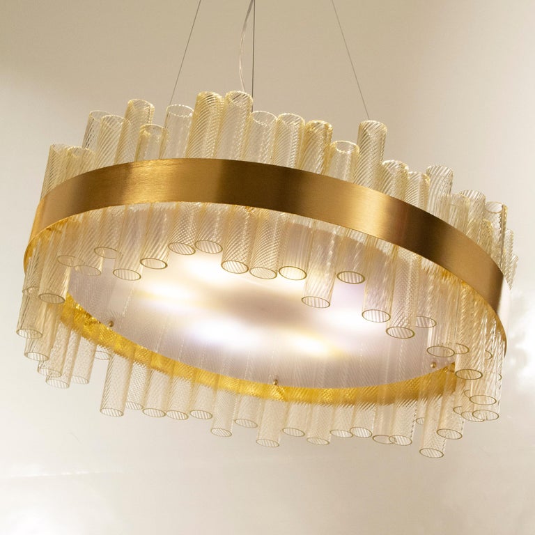 Artistic Suspension Gold Leaf Glass Tubes, Brushed Gold Fixture by ...