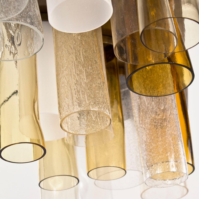 Artistic Suspension Mixed Amber Glass Tubes Skyline by Multiforme For Sale at 1stDibs