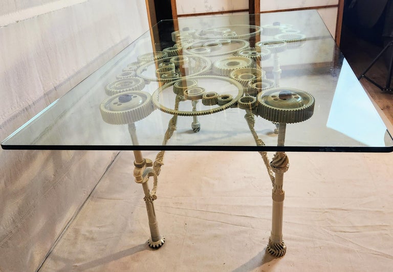 Artistic Table Base of Cast Iron Gears and Rr Spikes Welded 1970s ...