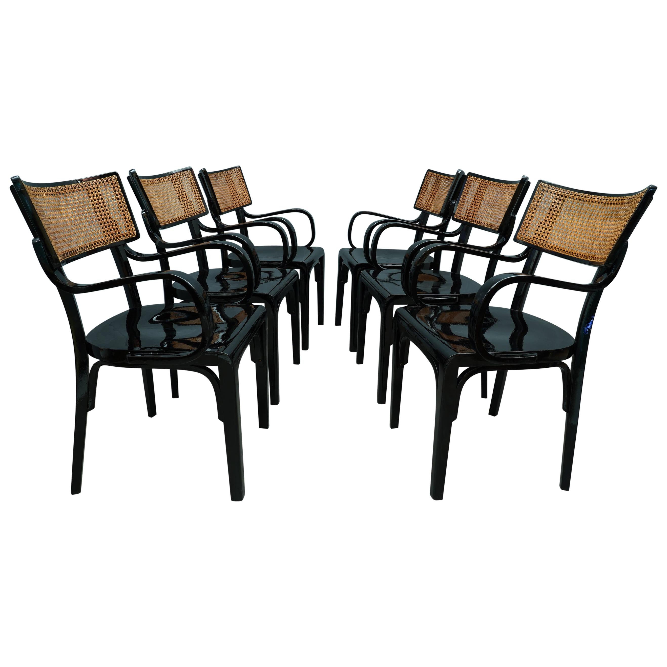Artnouveau Black Wood and Vienna Straw Chairs, 1910 For Sale at 1stDibs