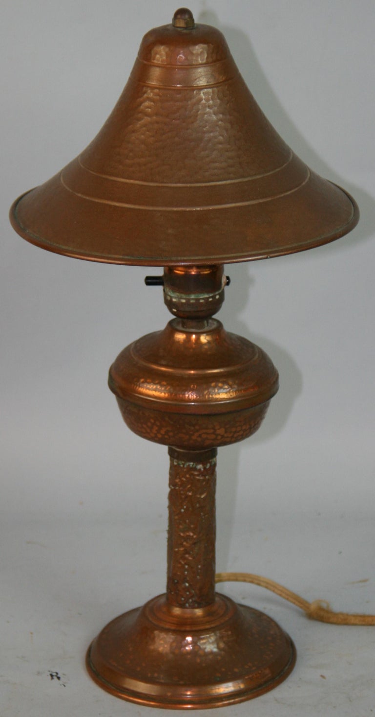 Arts and Craft Hand Hammered Copper Table Lamp For Sale at 1stDibs