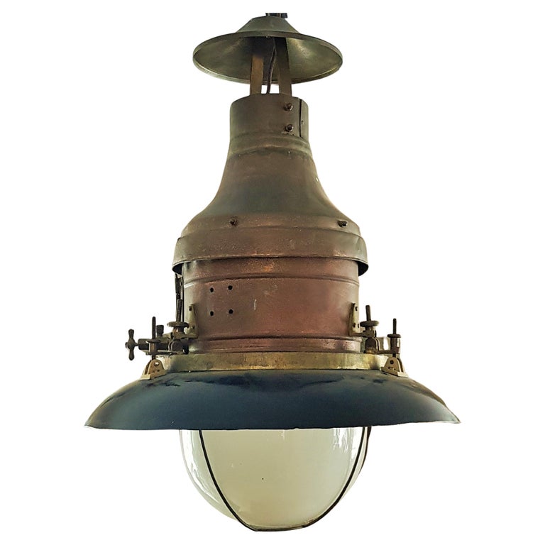 Arts and Craft Indutrial Steampunk Brass Copper Ship Lamp, England 1890 ...