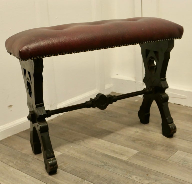 Arts and Crafts Carved Oak Organist Stool, Window Seat, Hall Bench For ...