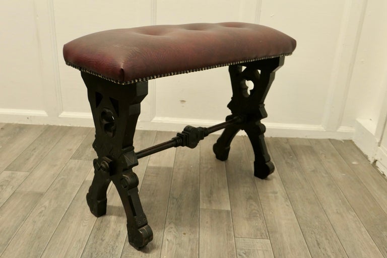 Arts and Crafts Carved Oak Organist Stool, Window Seat, Hall Bench For ...