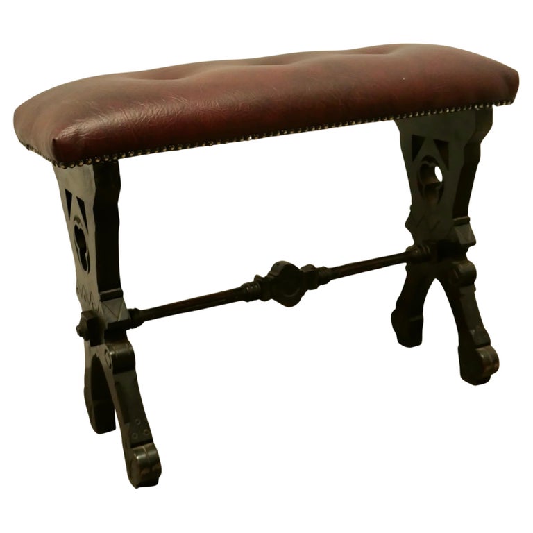 Arts and Crafts Carved Oak Organist Stool, Window Seat, Hall Bench For ...