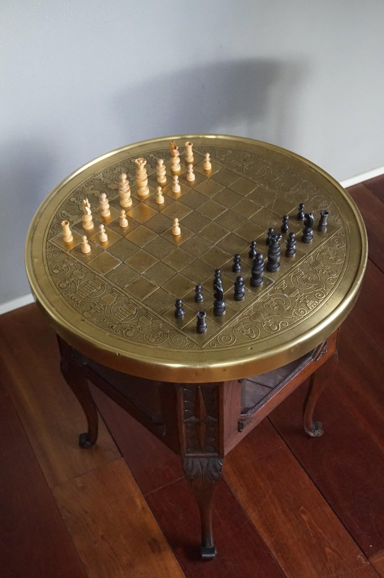 Arts and Crafts Chess Table and Drinks Cabinet with Embossed Brass ...