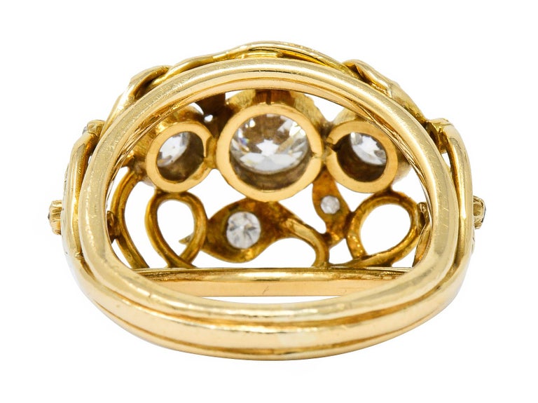 Arts and Crafts Diamond 18 Karat Gold Foliate Filigree Band Ring at 1stDibs