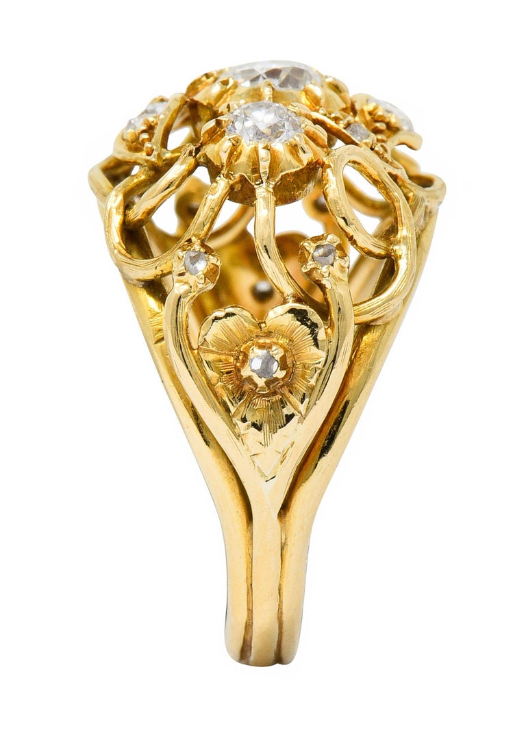 Arts and Crafts Diamond 18 Karat Gold Foliate Filigree Band Ring at 1stDibs