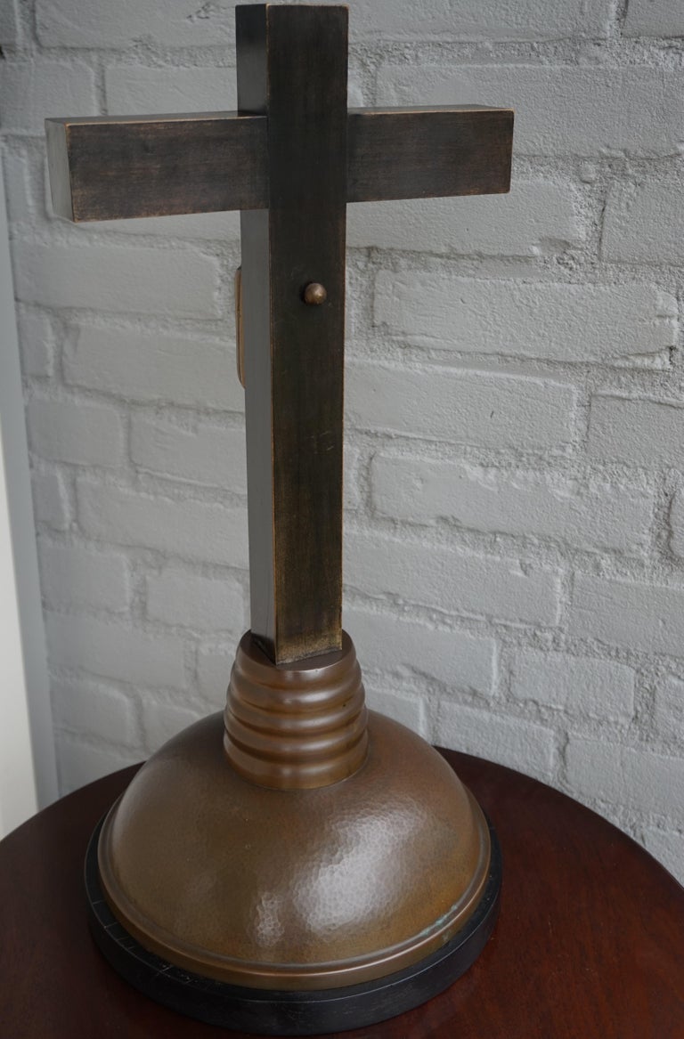 Arts and Crafts Ebonized Wood and Brass Base Crucifix with a Bronze ...