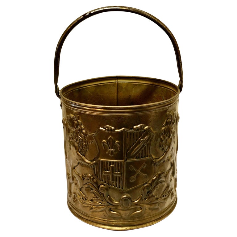 Arts and Crafts Embossed Brass Coal Bucket For Sale at 1stDibs