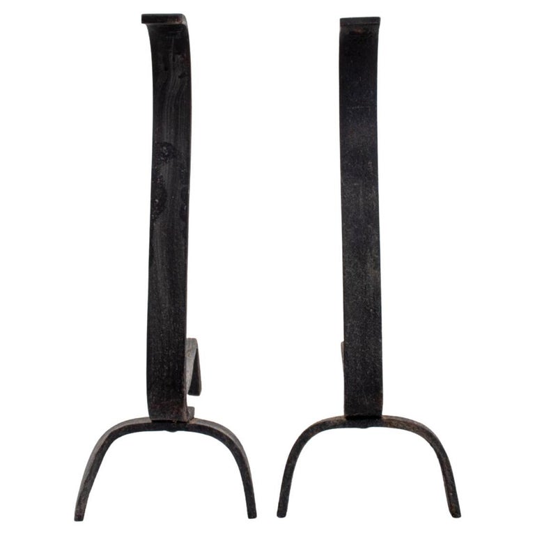 Arts and Crafts Forged Iron Andirons, Pair For Sale at 1stDibs