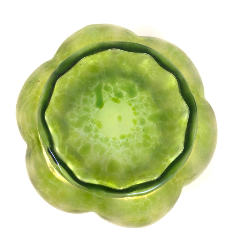 Arts and Crafts Green Glass Flower Vase in the Manner of Tiffany For ...