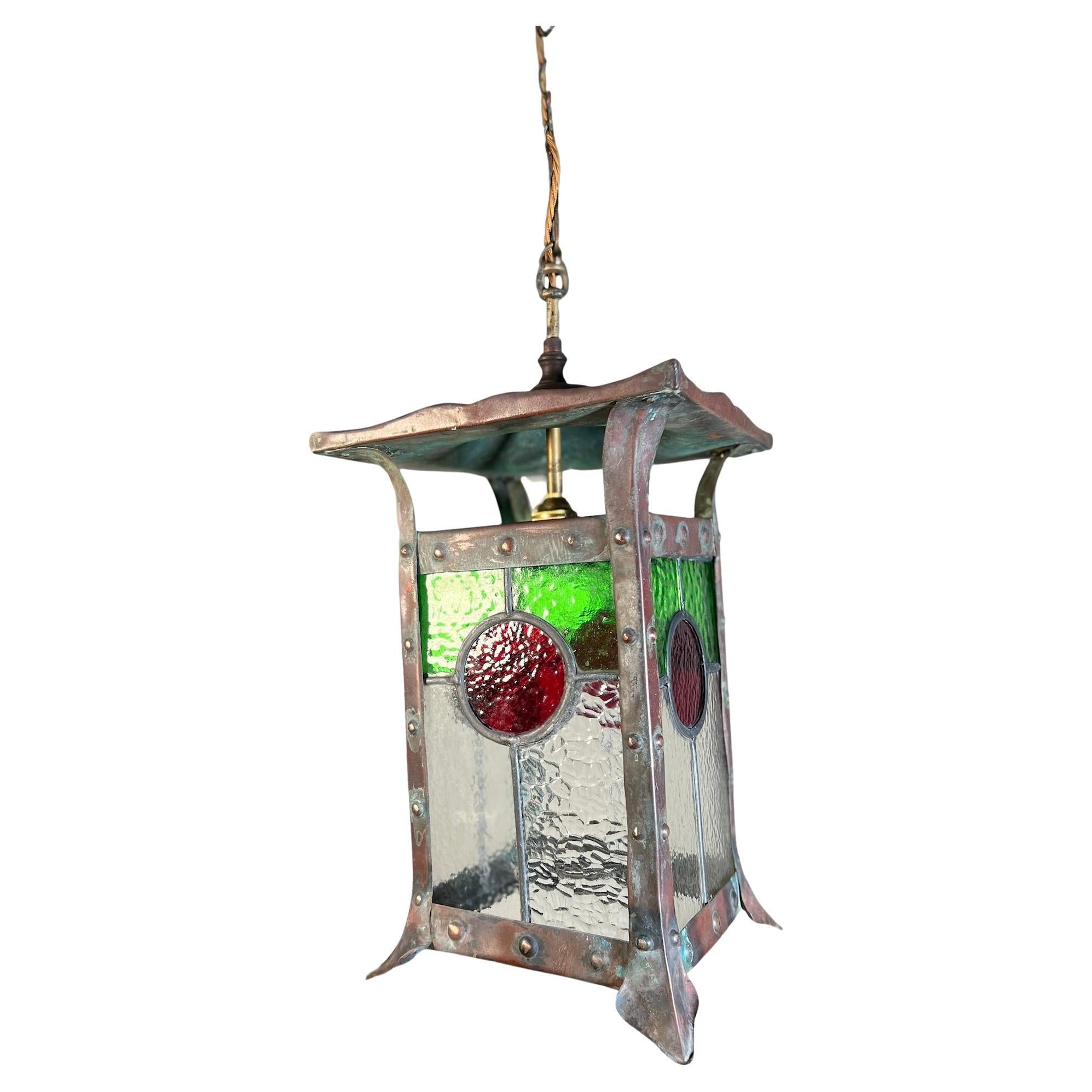 Arts and Crafts Brass and Mica Lantern For Sale at 1stDibs