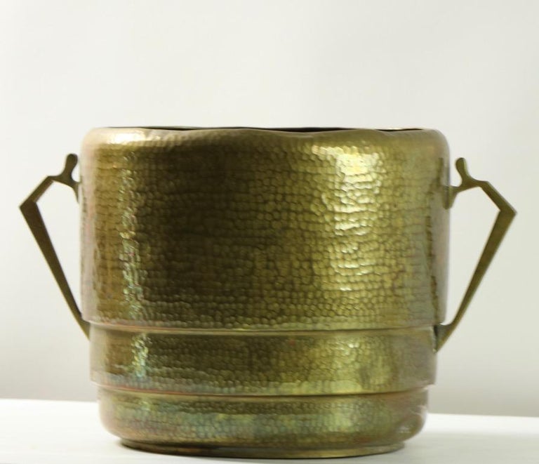 Arts and Crafts Hammered Brass Bucket Pail Planter Jardinière at ...