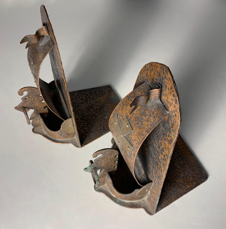Arts and Crafts Hammered Copper Viking Ship Bookends at 1stDibs