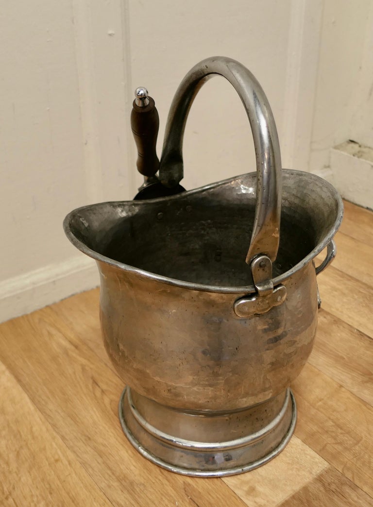 Arts and Crafts Hammered Steel Helmet Coal Scuttle For Sale at 1stDibs