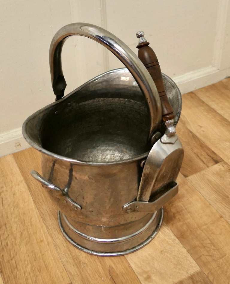 Arts and Crafts Hammered Steel Helmet Coal Scuttle For Sale at 1stDibs