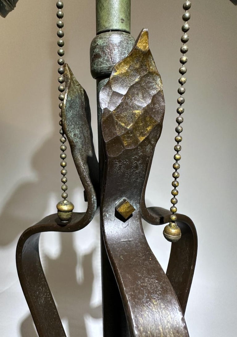 Arts and Crafts Hand Forged Brass and Iron Verdigris Table Lamp, C ...
