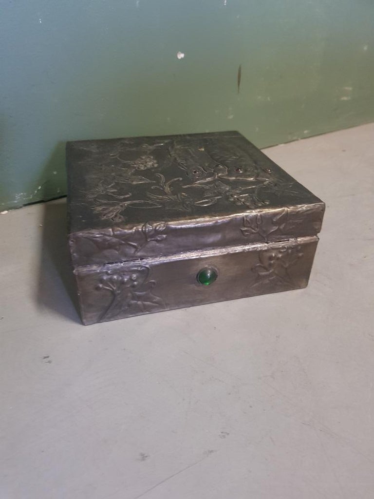 Arts and Crafts Hand-Hammered Pewter Box with Owls and signed M L H ...